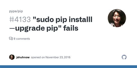 Sudo Pip Installl Upgrade Pip Fails Issue 4133 Pypa Pip GitHub