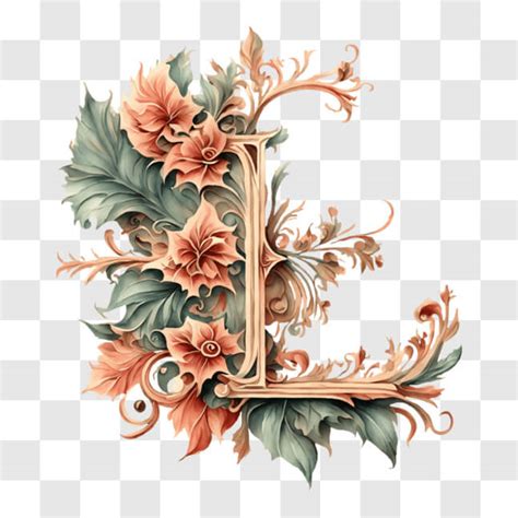 Download Ornate Decorative Letter L With Flowers And Vines On Black
