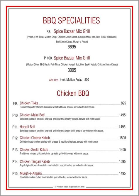 Spice Bazaar Menu Mm Alam Road Lahore Contact No And Location