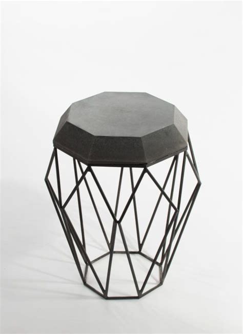 Octa Side Table Made Of Concrete And Geometric Steel Framework Vintage Industrial Furniture