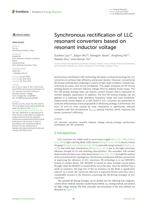 Pdf Synchronous Rectification Of Llc Resonant Converters Based On Resonant Inductor Voltage