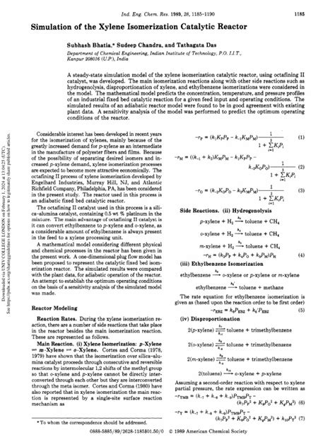 Simulation Of The Xylene Isomerization Catalytic Reactor Pdf Chemical Reactor Chemical Simulation Of The Xylene Isomerization Catalytic Reactor Pdf Chemical Reactor Chemical
