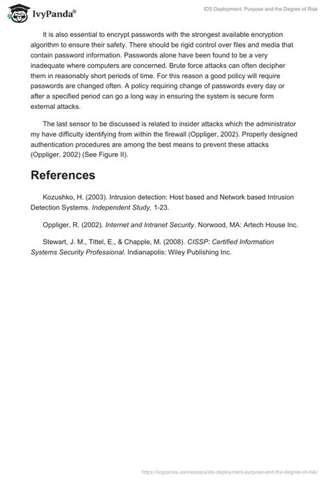 Ids Deployment Purpose And The Degree Of Risk 900 Words Assessment