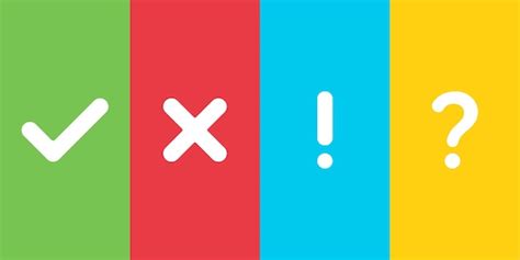 Галочка восклицательный крест и знак вопроса Знаки на цветном фоне Премиум векторы