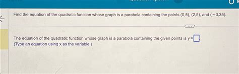 Solved Find The Equation Of The Quadratic Function Whose