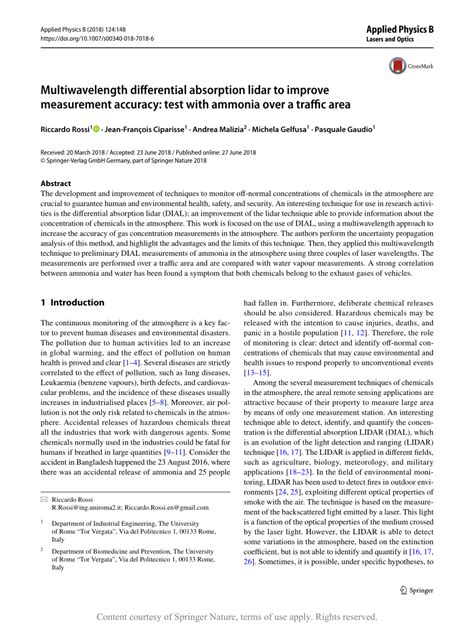 Multiwavelength Differential Absorption Lidar To Improve Measurement Accuracy Test With Ammonia