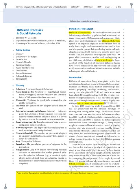 Pdf Social Networks Diffusion Processes In