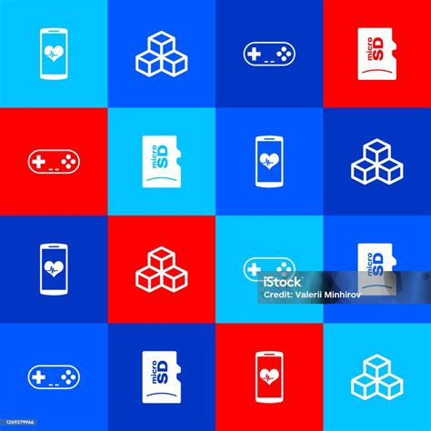 심박수 아이소메트릭 큐브 게임패드 및 마이크로 Sd 메모리 카드 아이콘으로 스마트폰을 설정합니다 벡터 0명에 대한 스톡 벡터 아트 및 기타 이미지 Istock