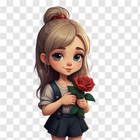 손으로 장미를 가진 귀여운 만화 소녀 귀여운 소녀 장미를 든 소녀 만화 소녀 Png 일러스트 및 이미지 에 대한 무료 다운로드 Pngtree