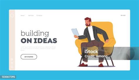 아이디어 방문 페이지 템플릿에 구축합니다 안락의자 독서 문서에 앉아 사업가 캐릭터 데이터 분석 역사적 중대 사건에 대한 스톡 벡터 아트 및 기타 이미지 Istock