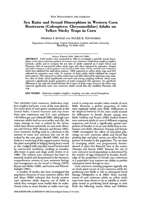 PDF Sex Ratio And Sexual Dhnorphism In Western Corn Rootworm Coleoptera Chrysomelidae