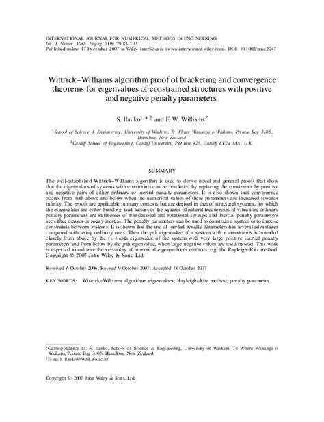 Pdf Wittrickwilliams Algorithm Proof Of Bracketing And Convergence