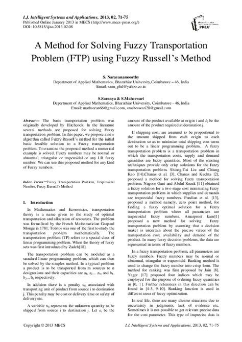 A Method For Solving Fuzzy Transportation Problem Ftp Using Fuzzy