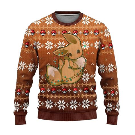 Anime Eevee Xmas Lights Pokemon Ugly Sweater Hearthtops Store