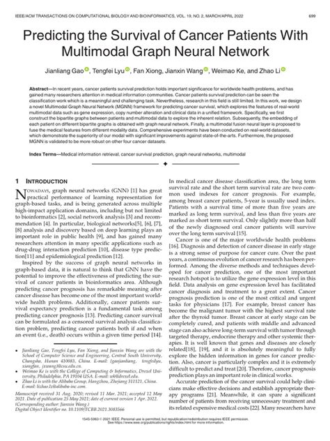 Predicting The Survival Of Cancer Patients With Multimodal Graph Neural Network Pdf