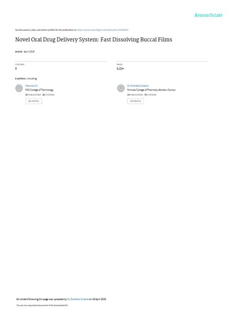 Novel Oral Drug Delivery System Fast Dissolving Buccal Films Pdf