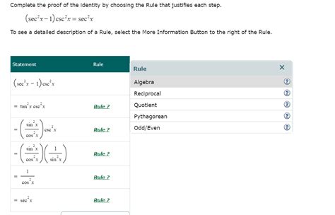 Solved Complete The Proof Of The Identity By Choosing The Chegg Com