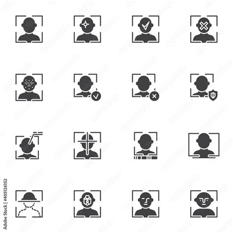 Face Recognition Vector Icons Set Modern Solid Symbol Collection Filled Style Pictogram Pack