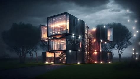 Experimental Architecture Design Creative Visualization With Evening Illumination Neural