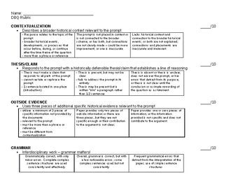 APUSH DBQ Rubric By Courtney Harrel TPT