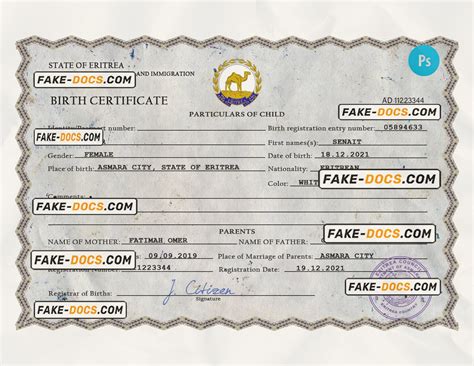 Eritrea Vital Record Birth Certificate Psd Template Fully Editable Eritrea Vital Record Birth Certificate Psd Template Fully Editable