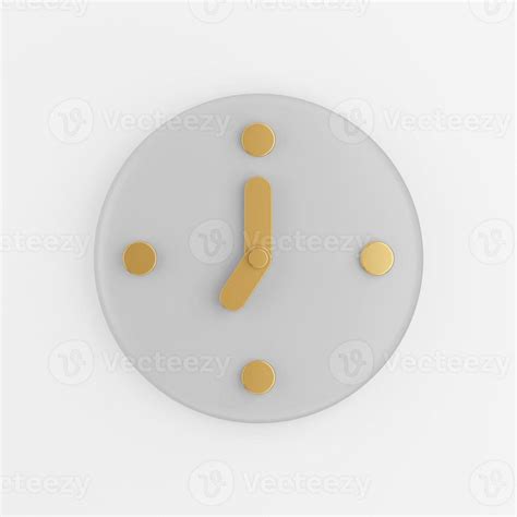 wall clock icon with gold arrows 3d rendering gray round key button