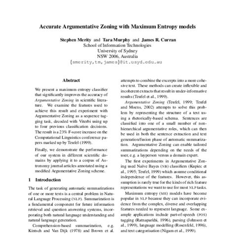 Accurate Argumentative Zoning With Maximum Entropy Models Acl Anthology