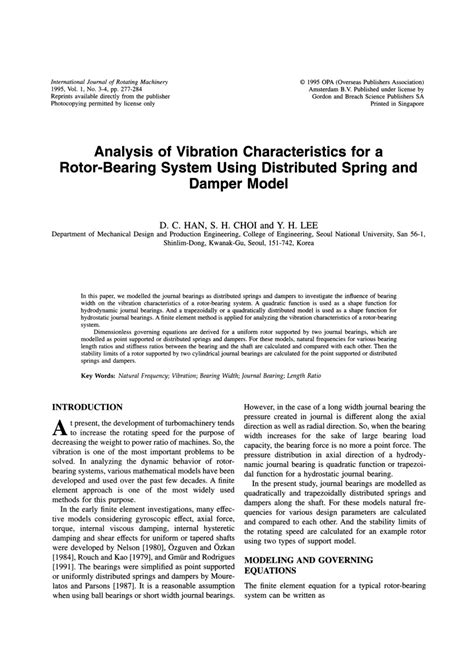 Pdf Analysis Of Vibration Characteristics For A Rotor Bearing System