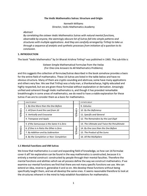 Structures In The Vedic Mathematics Sutras Pdf Thought Mathematics