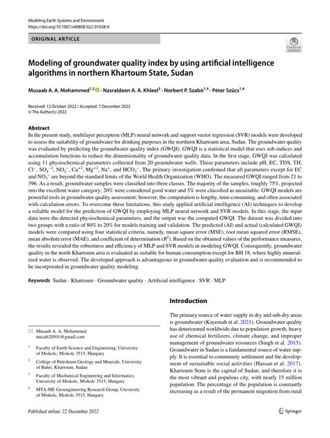 Pdf Modeling Of Groundwater Quality Index By Using Artificial Intelligence Algorithms In