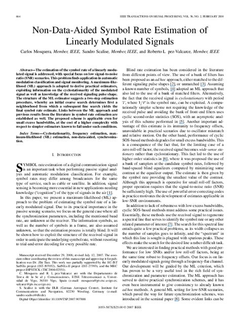 Pdf Non Data Aided Symbol Rate Estimation Of Linearly Modulated Signals
