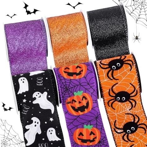 3 Rolls 15 Yards Halloween Ribbon Wired Edge Ribbons 25