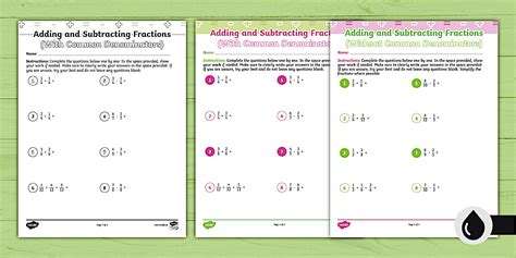 NEW Adding And Subtracting Fractions Worksheet Twinkl