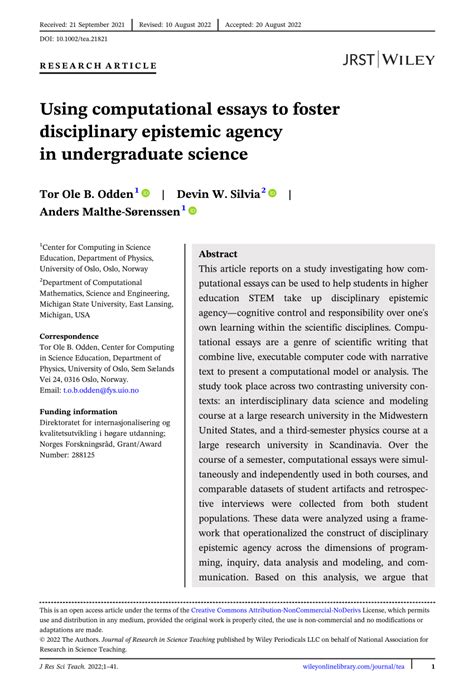 Pdf Using Computational Essays To Foster Disciplinary Epistemic