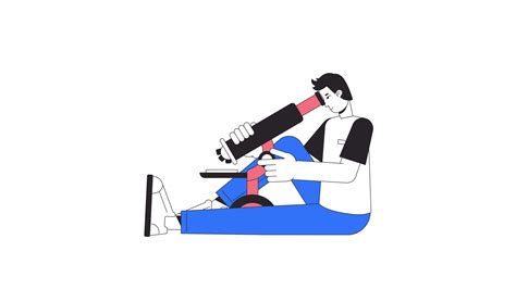 Man Adjusting Microscope Animation Lab Worker Analyzing Sample
