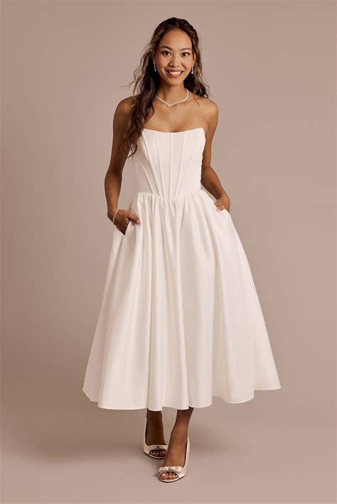 Satin Corset Bodice Tea Length Dress Davids Bridal