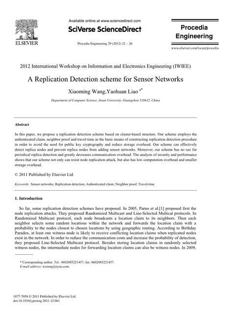 Pdf A Replication Detection Scheme For Sensor Networks