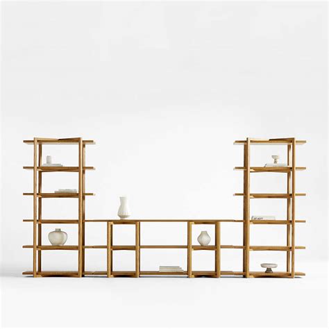 Thomas 80 Barley Oak Wood Modular Narrow 5 Shelf Open Bookcase Set Of