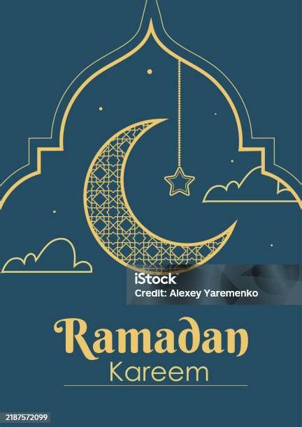 라마단 카림 포스터 전통적인 이슬람 휴일 아랍 축제 초승달과 별 성월 종교 및 신앙 타이포그래피와 서예 배너 또는 표지 평면 벡터 일러스트 레이 션 0명에 대한 스톡 벡터