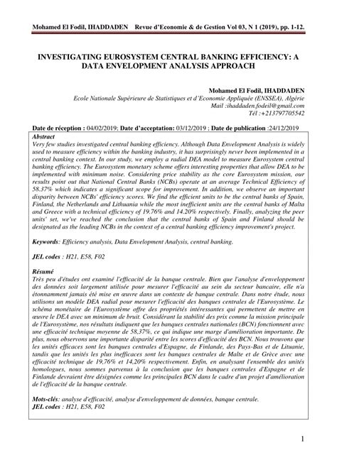 Pdf Investigating Eurosystem Central Banking Efficiency A Data
