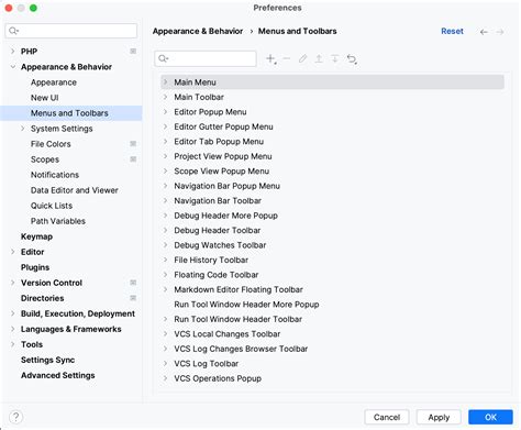 Menus And Toolbars PhpStorm Documentation