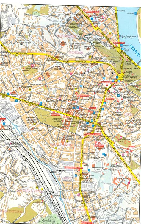 Украина Карта Киева Подробный план центра Киева с названиями улиц и схемой проезда Скачать