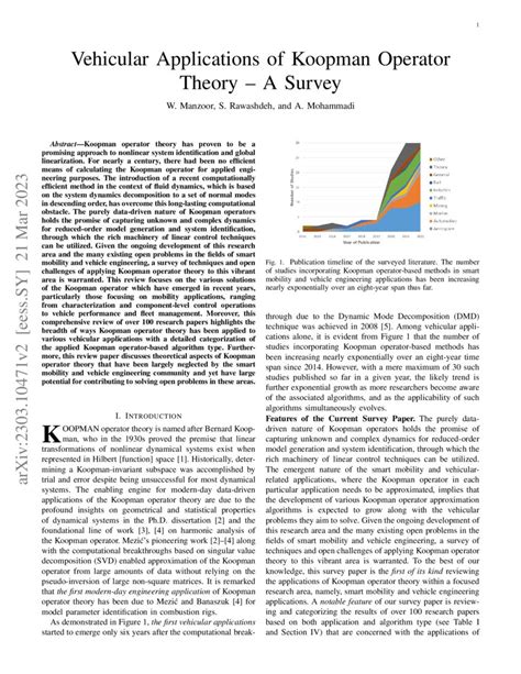 Vehicular Applications Of Koopman Operator Theory A Survey Deepai