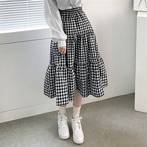 여자 배색체크 깅엄 귀여운 봄치마 캉캉 스커트