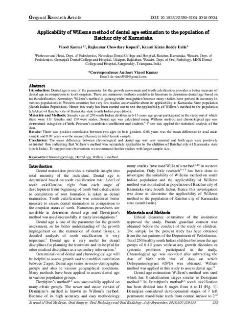 Pdf Applicability Of Willems Method Of Dental Age Estimation To The