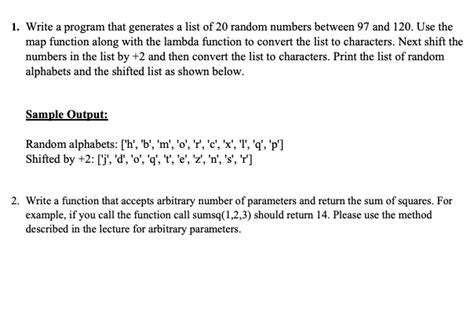 Solved 1 Write A Program That Generates A List Of 20 Random
