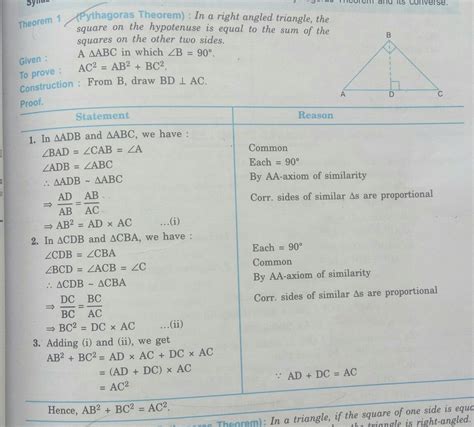 Pythagoras Theorem Class 10 With Diagram Brainly In