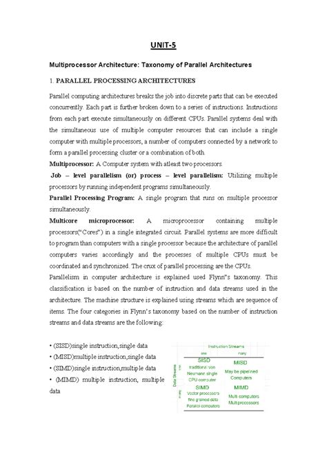 Aca Unit 5 Notes Multiprocessor Architecture And Parallel Processing