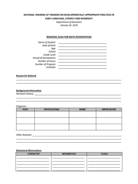 Remedial Plan Template Pdf Memory Behavioural Sciences