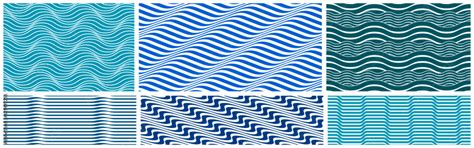 Geometric Wavy Lines Seamless Pattern Vector Set 3d Dimensional Endless Background Wallpaper